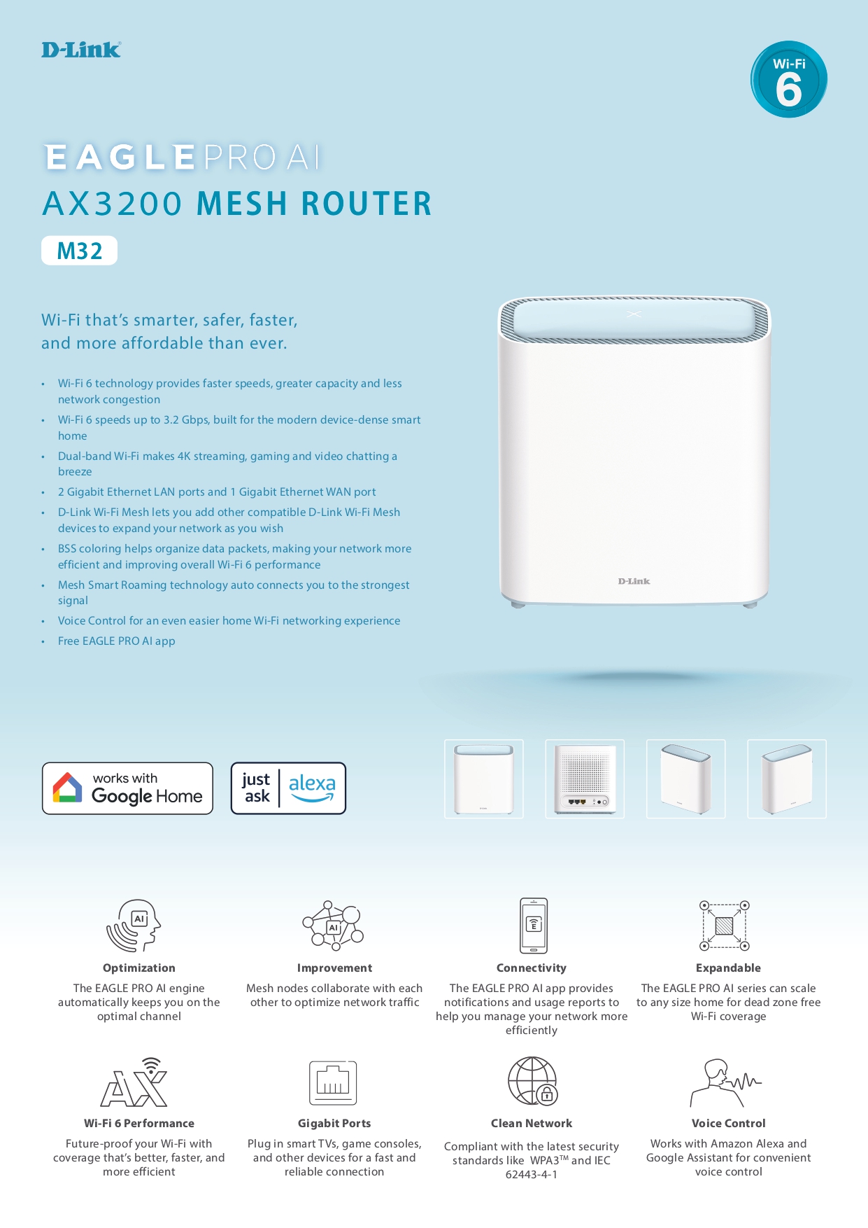 D-Link M32 (2 Pack) Eagle Pro AI AX3200 WiFi 6 Mesh Router Wireless 6 ...
