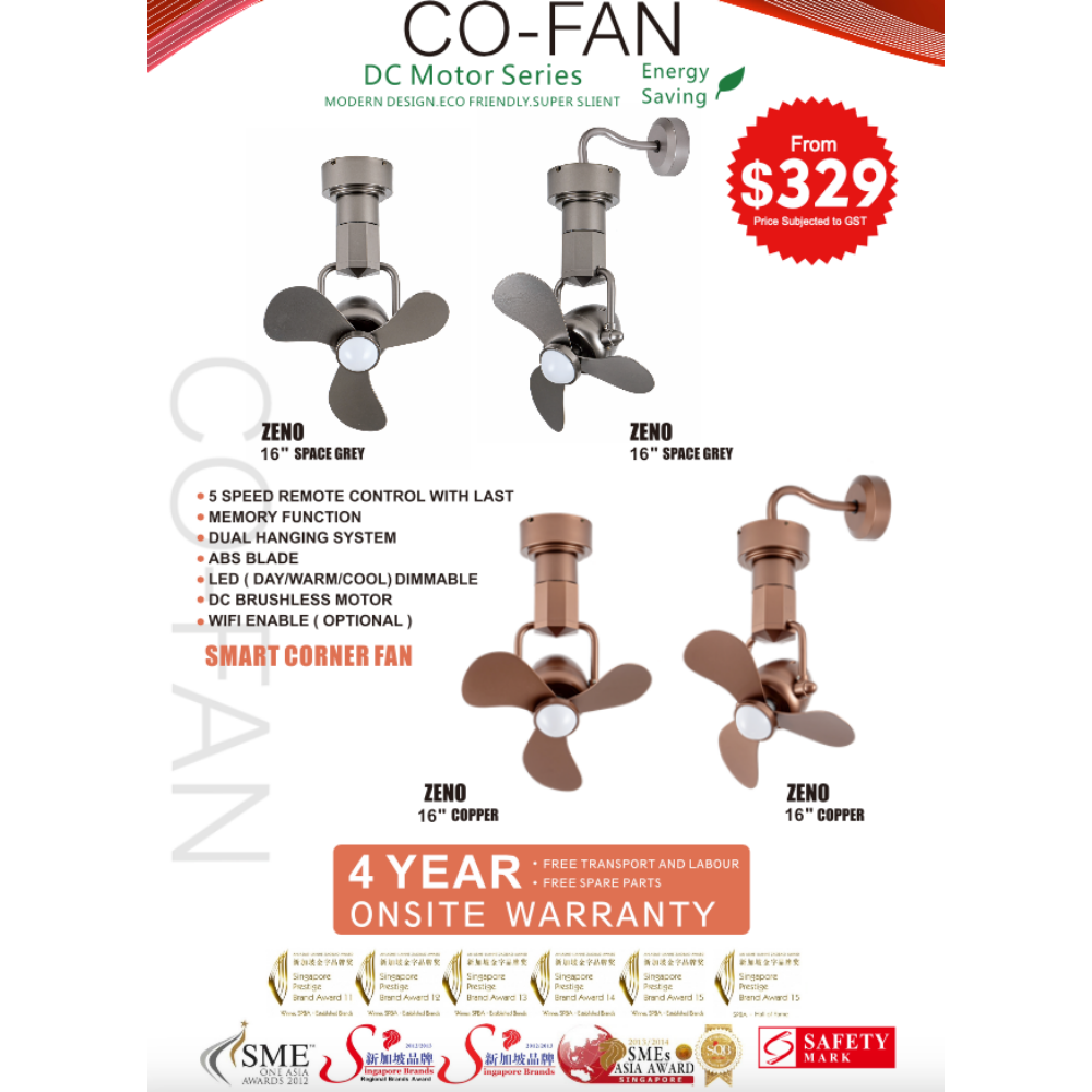 Fanco Ceiling Fan with Light Zeno Reno Corner Fan Smart Fan 3 Tone LED ...