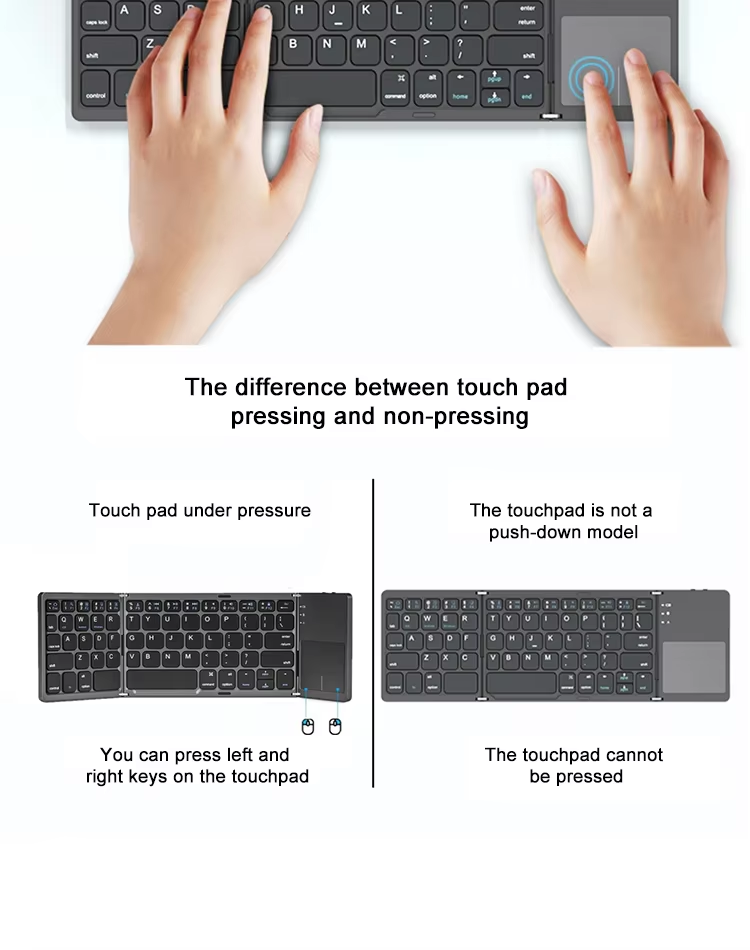 Triple Folding Bluetooth Keyboard with Trackpad Press Mouse Keys Tablet ...