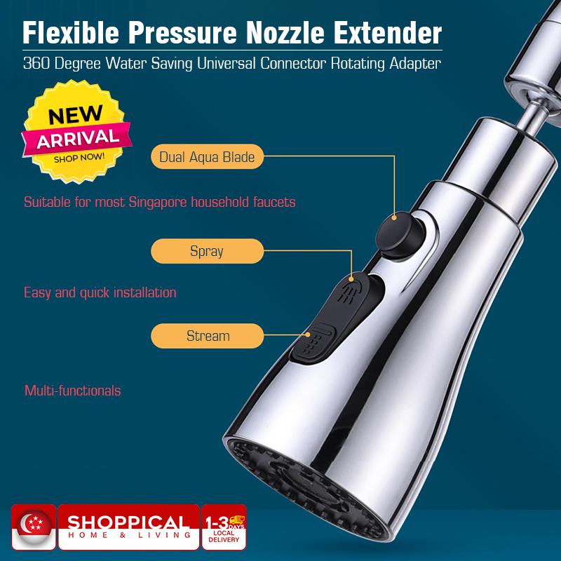 360 Degree Flexible Pressure Nozzle Extender Faucet Water Saving ...