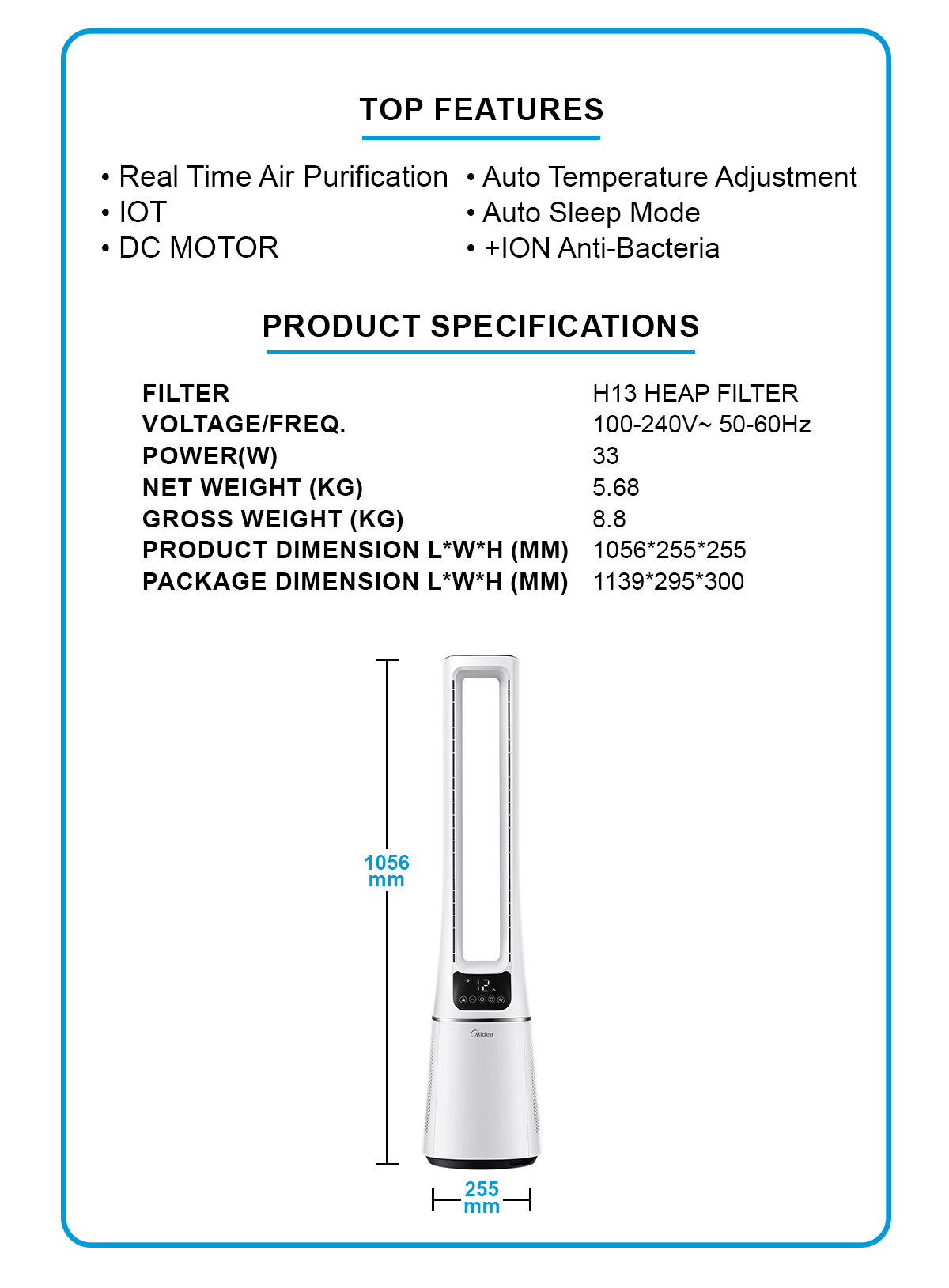 Midea MAM060CPAPWH DC Motor Bladeless Fan with Air-Purifier | Shopee ...