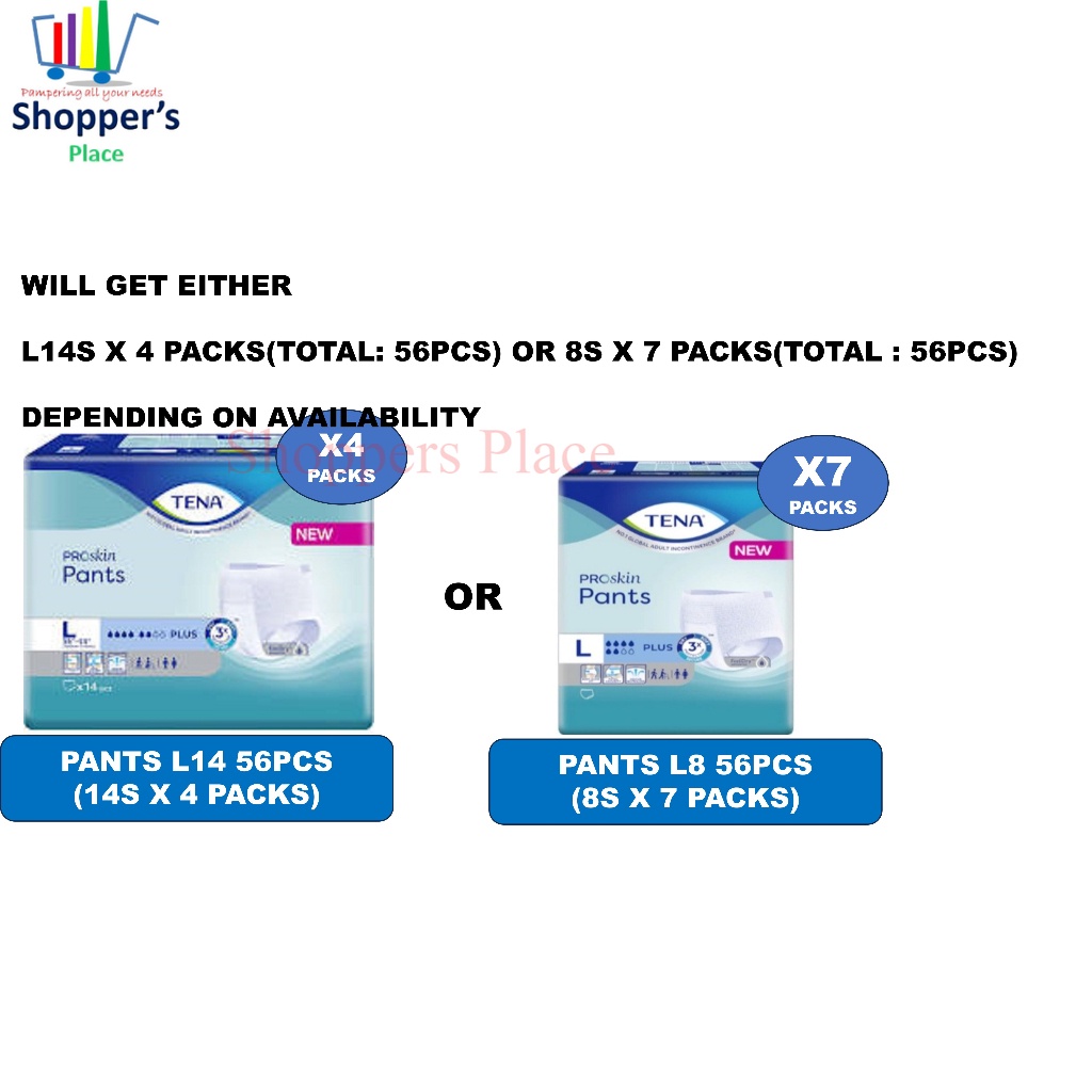 CARTON OF 2/3/4 -TENA Pants Plus Proskin ,M 14 pc/ L 14pc/XL 12pc(1 CTN ...