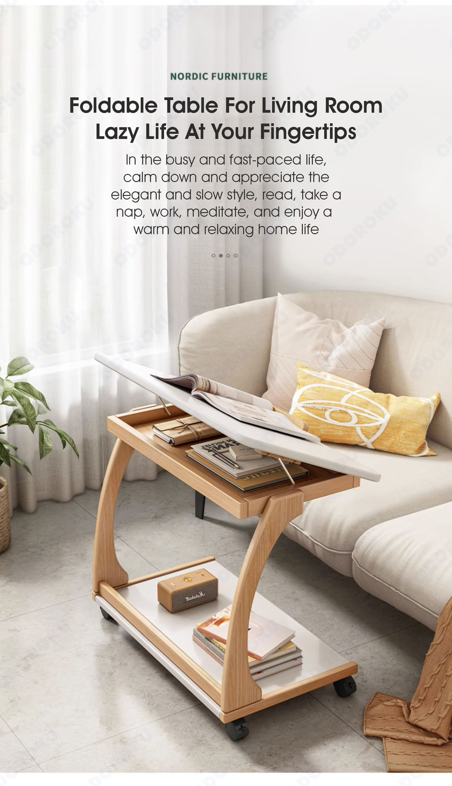 ODOROKU C Shaped Foldable Laptop Work Table with Wheels Wooden Movable ...