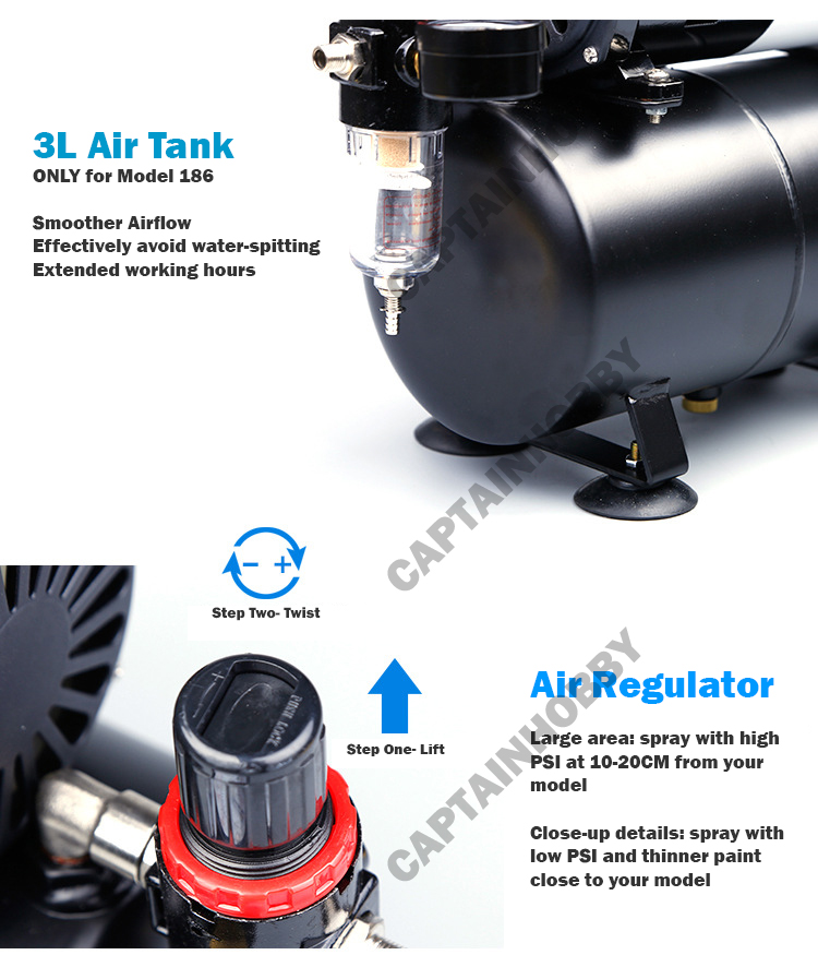 HSENG Pro Airbrushing Compressor Kits W/ Airbrush & 1.5M Hose and 3L ...