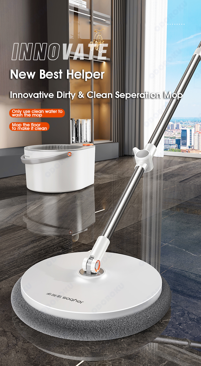 ODOROKU Clean Water Spin Mop and Bucket with Wringer Set Stainless ...