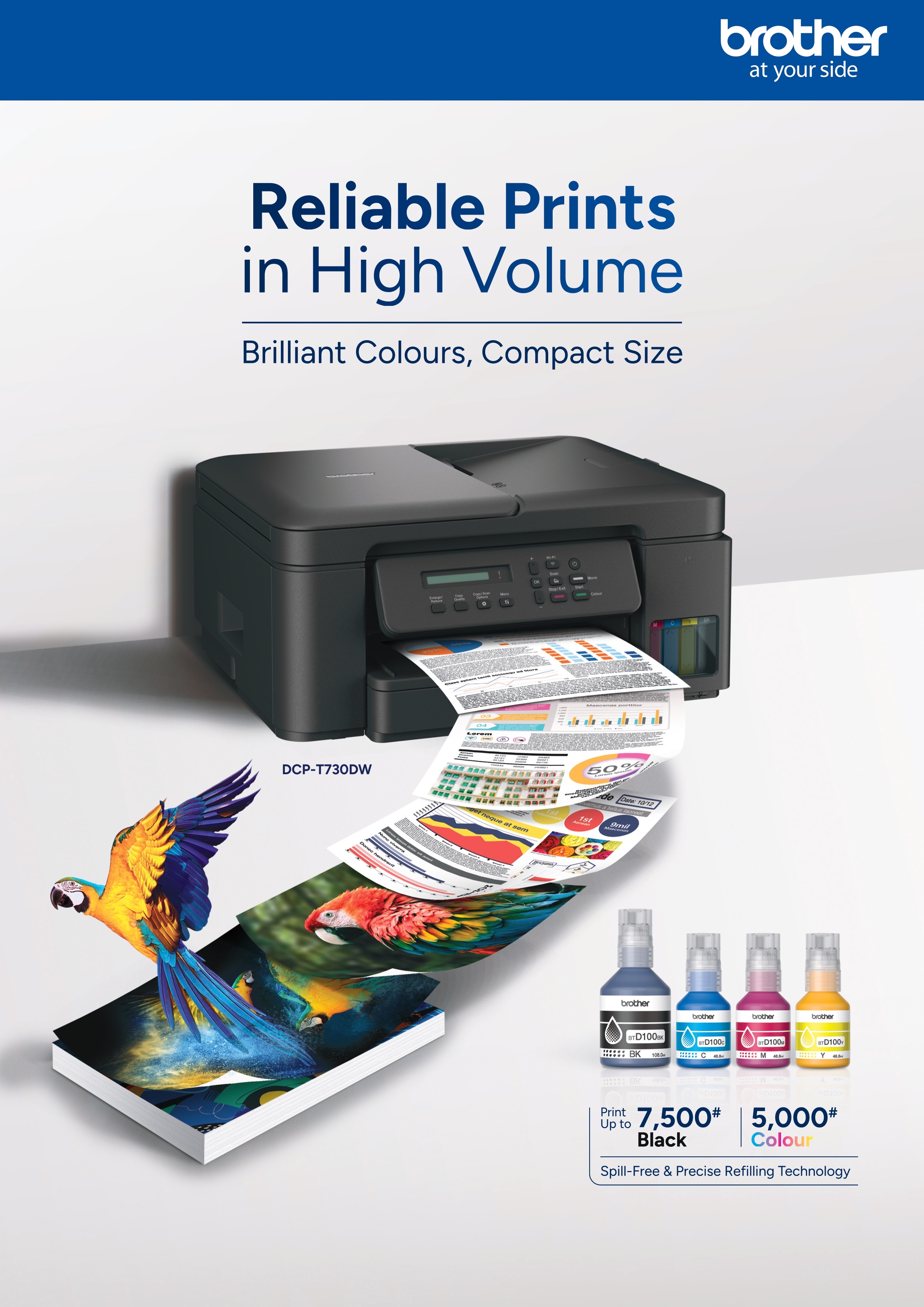 Brother DCP-T830DW A4 3-in-1 Wireless Colour Ink Tank Printer | Refill Ink Tank | Print, Scan ...