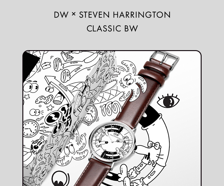Steven Harrington x DW Set - Classic 40mm BW + Nato Strap 20mm - Black ...