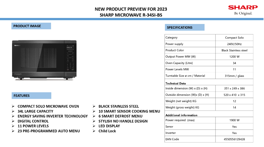 SHARP R-34SI-W / R-34SI-BS 34L MICROWAVE OVEN + 1 YEAR WARRANTY ...