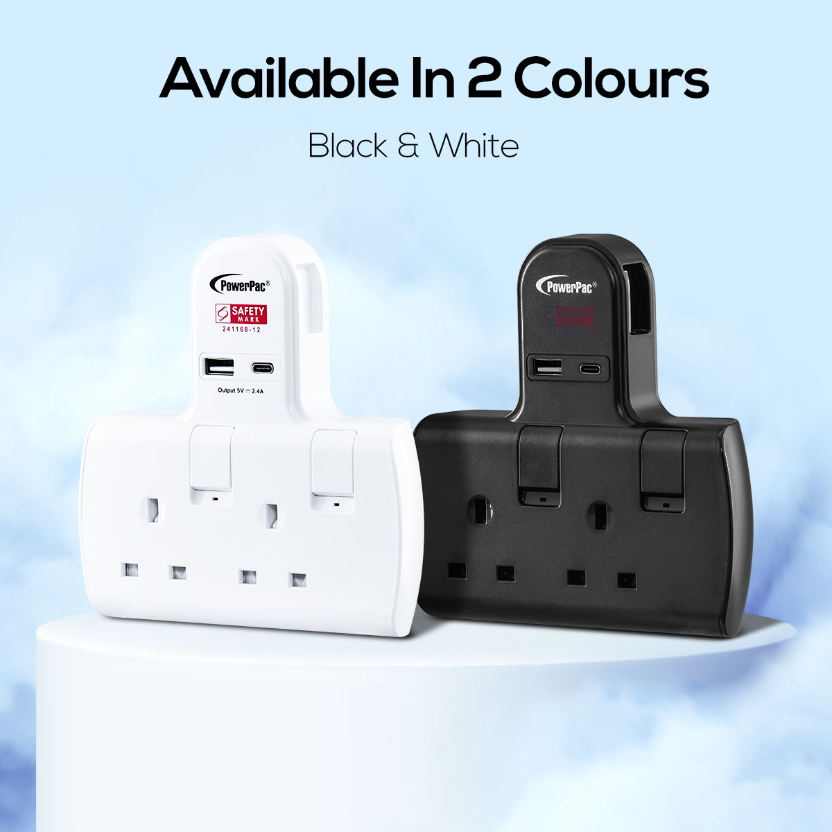 PowerPac Multi Plug Extension Adapter with 2 Way adapter, USB-A, USB-C ...