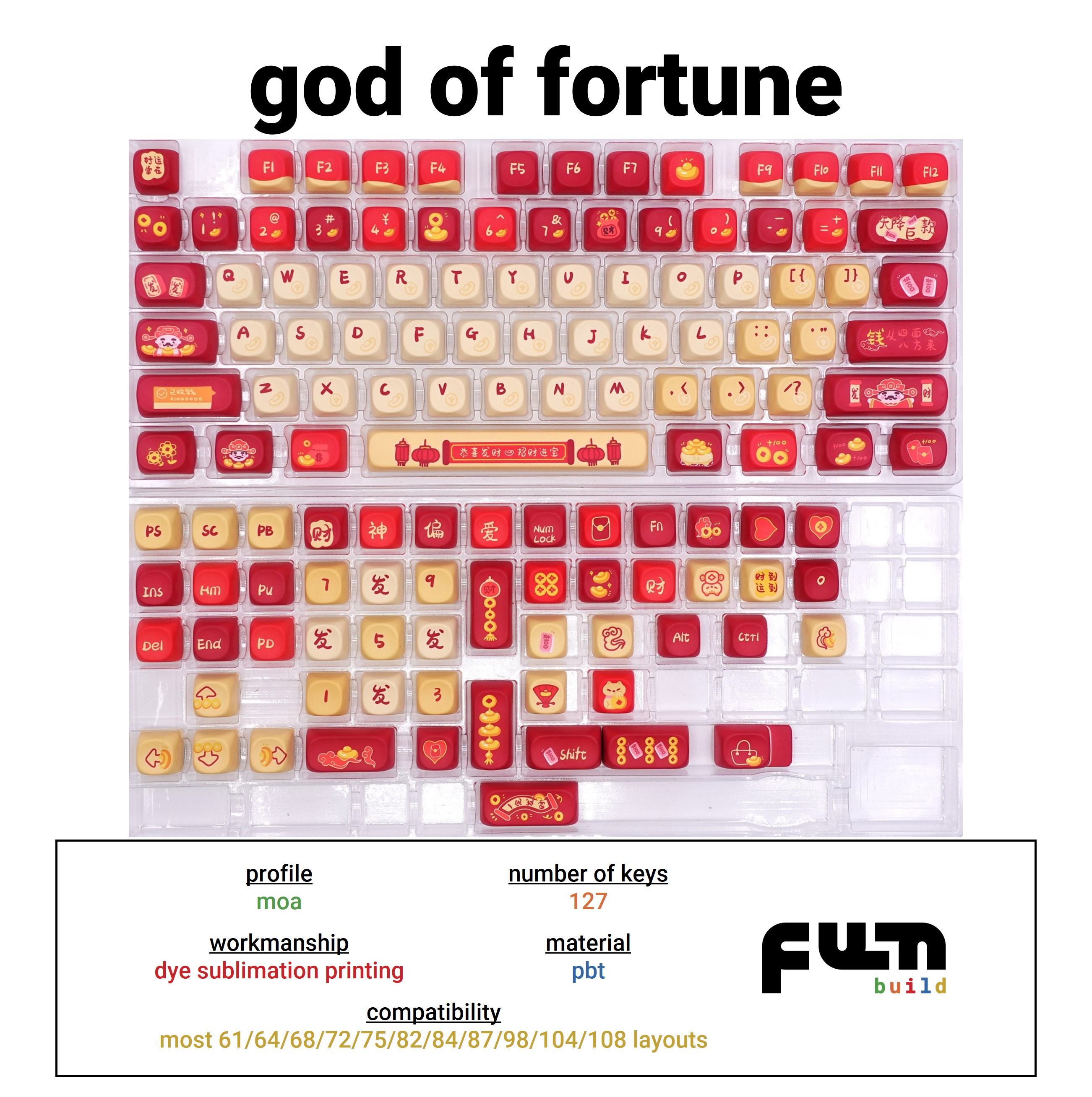 [GOD OF FORTUNE Keycaps][MOA Profile] Dye Sublimation Printed 127 Keys ...