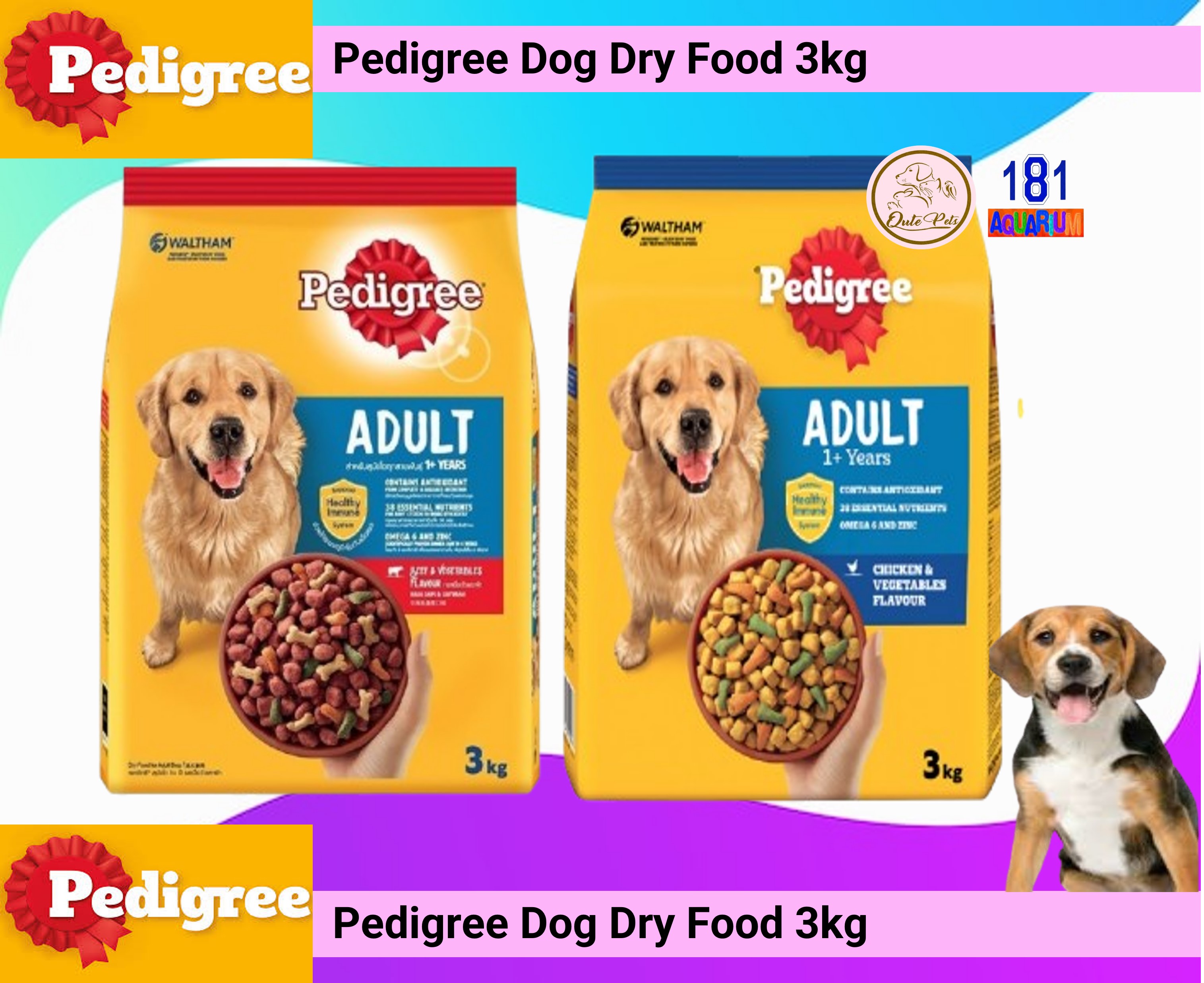 [Bundle of 2 packets] Pedigree Dog Dry Food 3kg | Beef & Vege | Chicken ...
