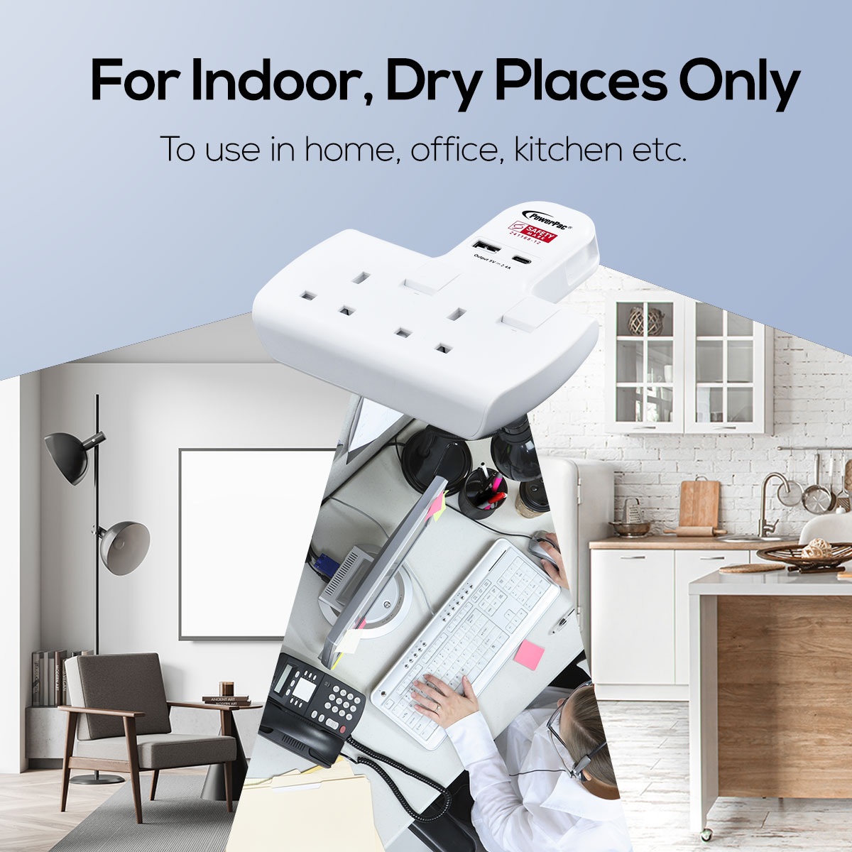 PowerPac Multi Plug Extension Adapter with 2 Way adapter, USB-A, USB-C ...