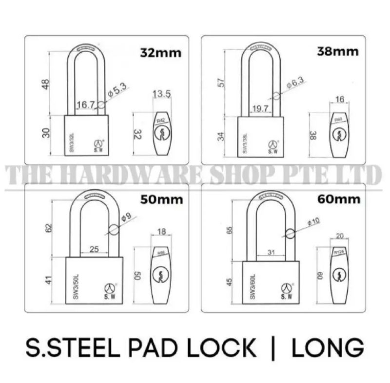 [SG SELLER] S/STEEL PAD LOCK SHORT/LONG Anti Rust Locker Lock Provide ...