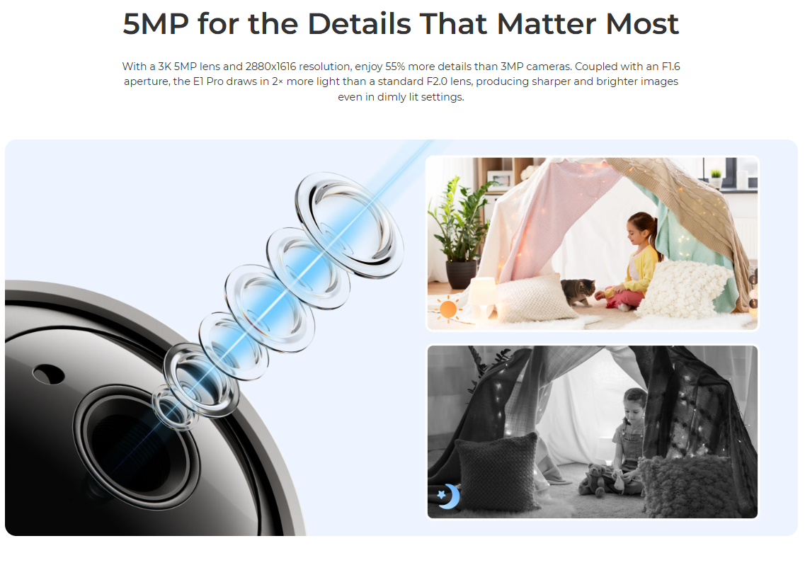 Reolink E1 & E1 Pro Time Lapse 5MP PTZ Indoor Security Camera Dual-Band ...