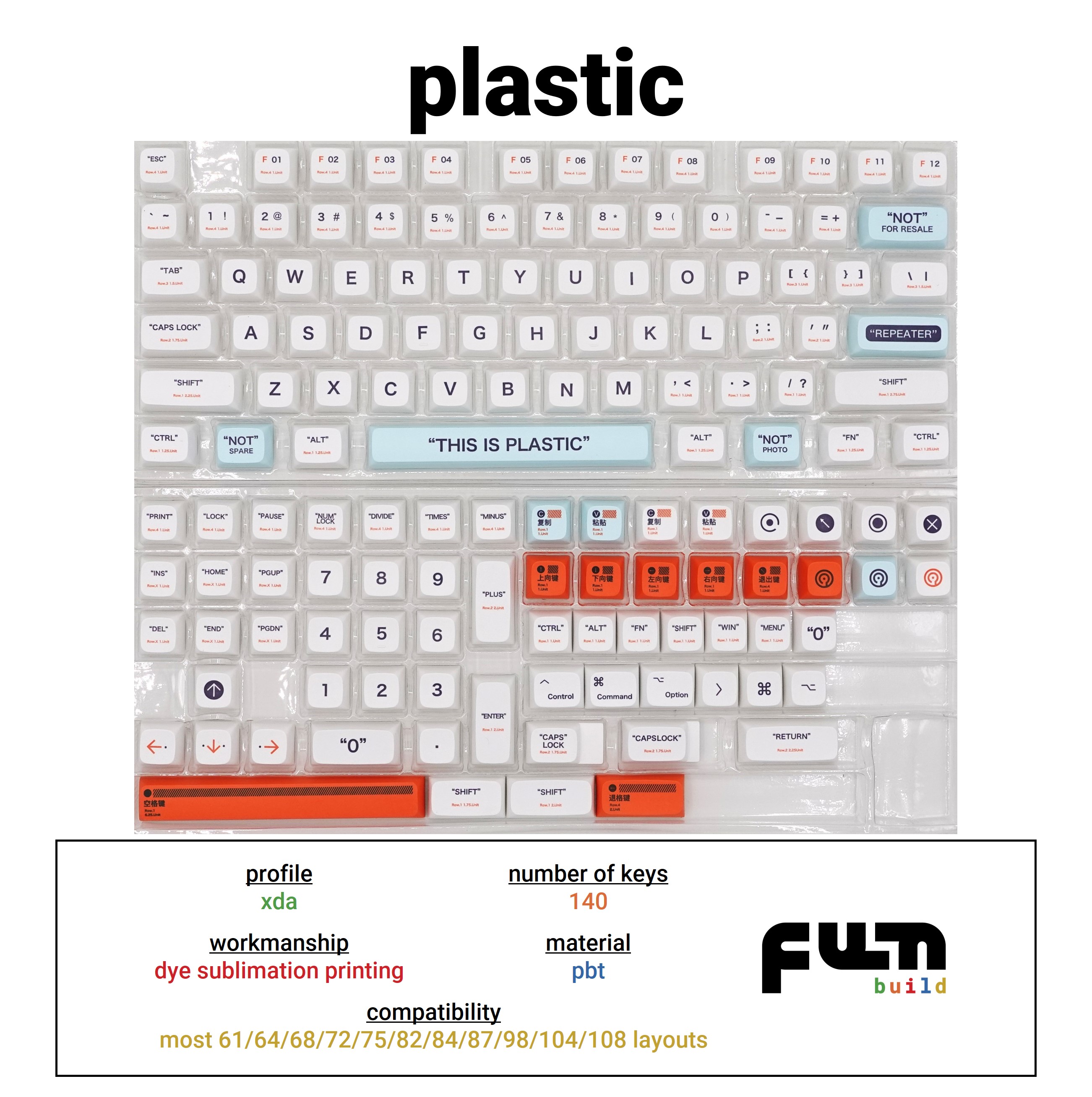 [PLATIC Keycaps][XDA Profile] Dye Sublimation Printed 140 Keys for ...