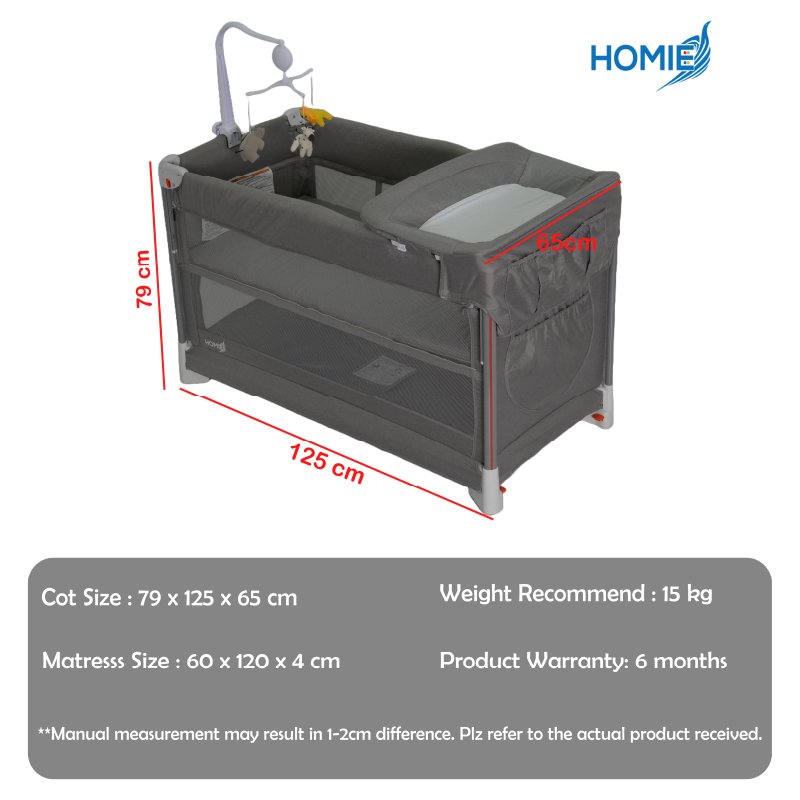HOMIE Foldable Baby Travel Cot with 2-Level Bed & Cradle ...