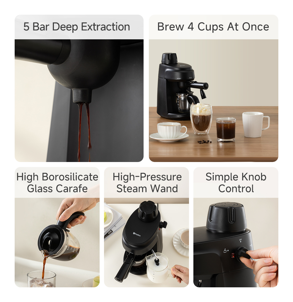 Simplus 5 Bar Extraction High Borosilicate Compact Coffee Maker (300ml ...