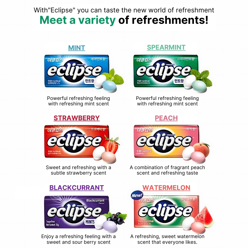 Eclipse Sugar Free Candy 6 Types/Pepper Mint/Spearmint/Peach ...