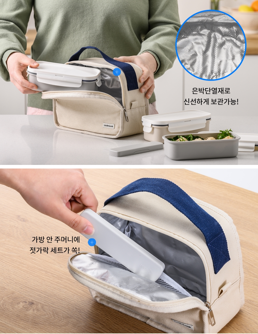 LocknLock Daily Cotton Lunch Box Bag Set Rectangular 2-Tier 3-Tier Food ...