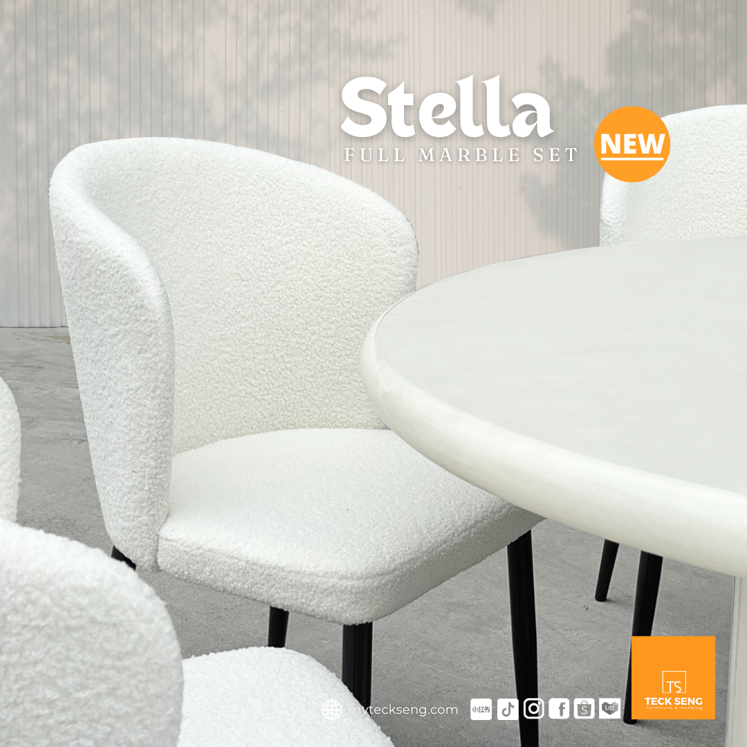 [TECK SENG] 1.2M Round Full Marble Dining Table Set 1 Table + 6 Dining ...