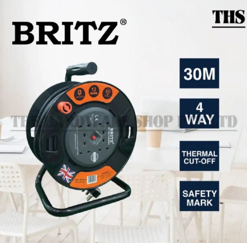 BRITZ Cable Reel 4 Way 30M & 50M (Surge Protector, Auto Thermal Cut Off ...
