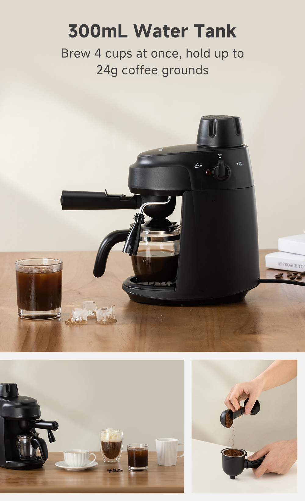 Simplus 5 Bar Extraction High Borosilicate Compact Coffee Maker (300ml ...
