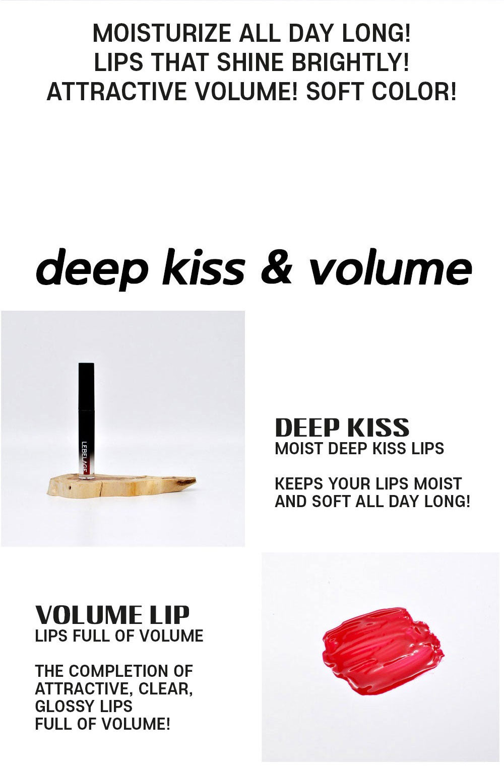 LEBELAGE DEEP KISS VOLUME LIP GLOSS 5color Moisturizing, soft | Shopee Malaysia