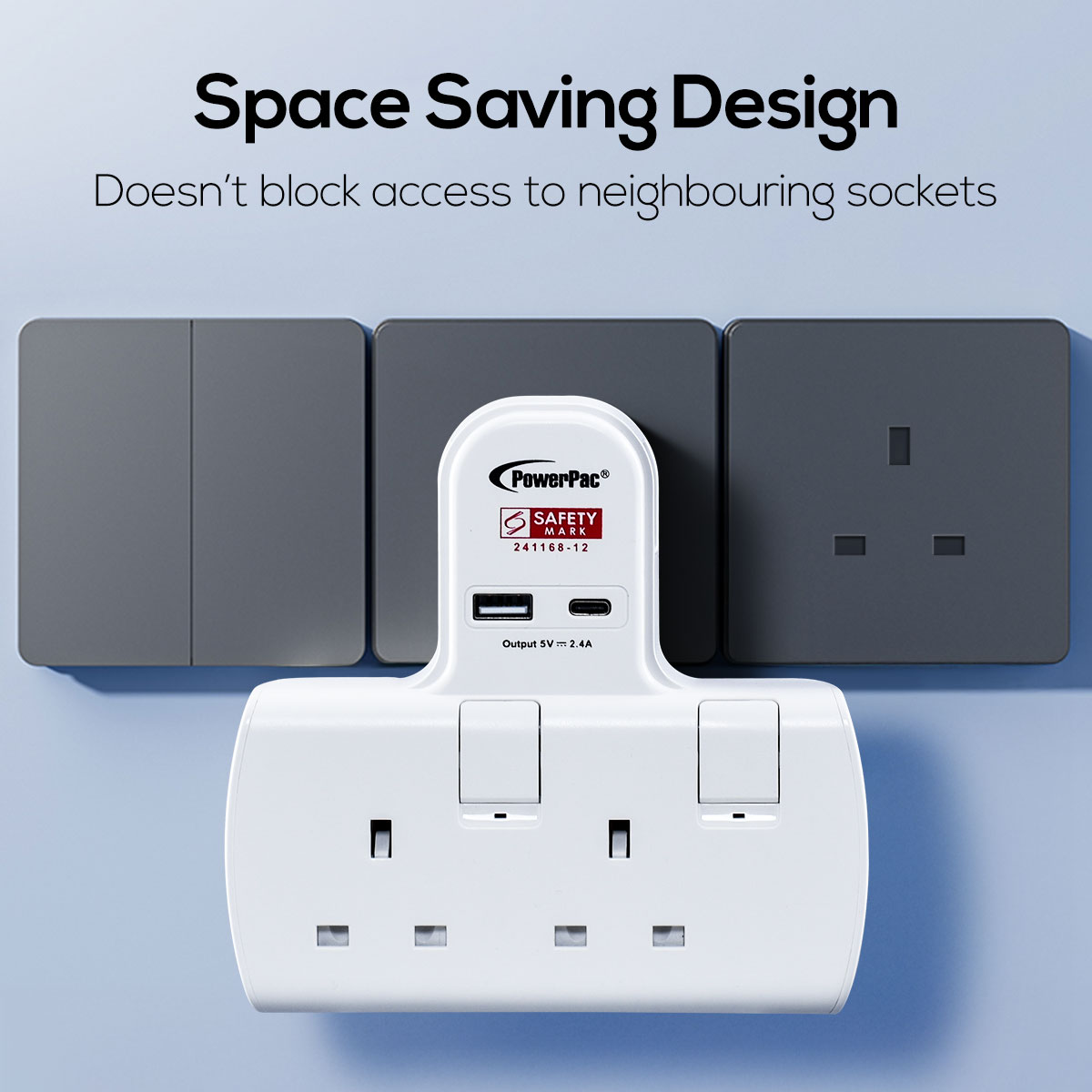 PowerPac Multi Plug Extension Adapter with 2 Way adapter, USB-A, USB-C ...