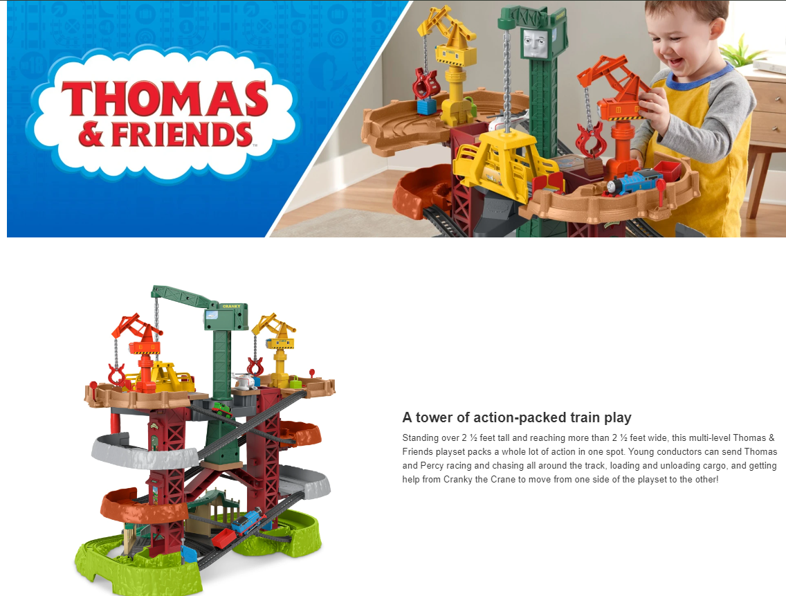 Thomas & Friends Trains & Cranes Super Tower, motorized train and track set for preschool kids ...