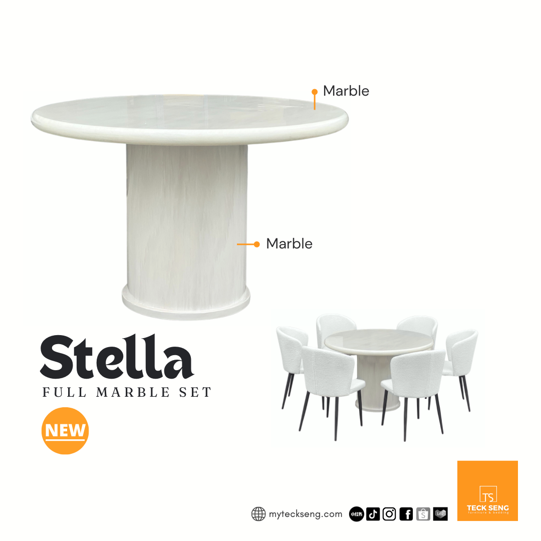 [TECK SENG] 1.2M Round Full Marble Dining Table Set 1 Table + 6 Dining ...