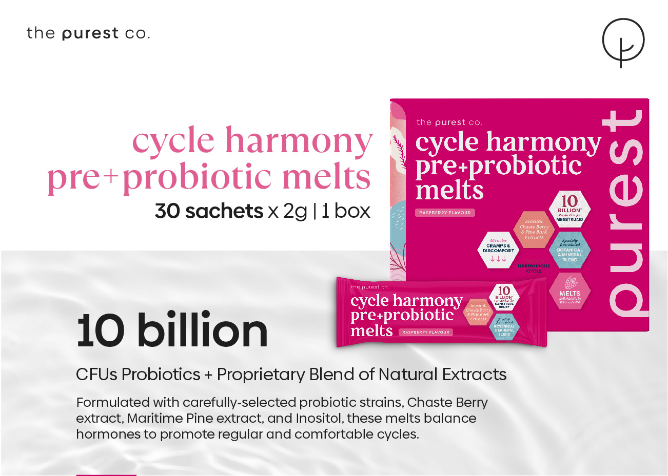 Purest Co Cycle Harmony Pre+Probiotic Melts - For Menstrual Health and ...