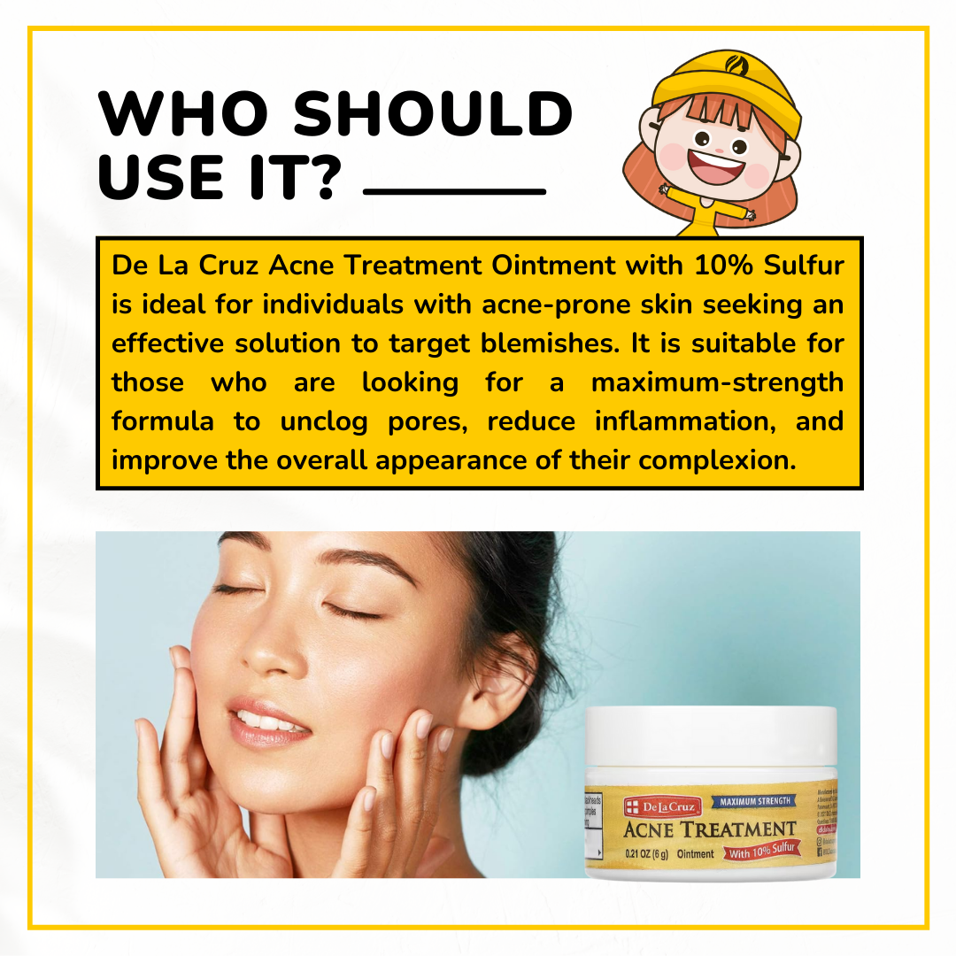 De La Cruz, Acne Treatment Medication, 10% Sulfur Ointment, Non Comedogenic, Clear Acne Pimple ...