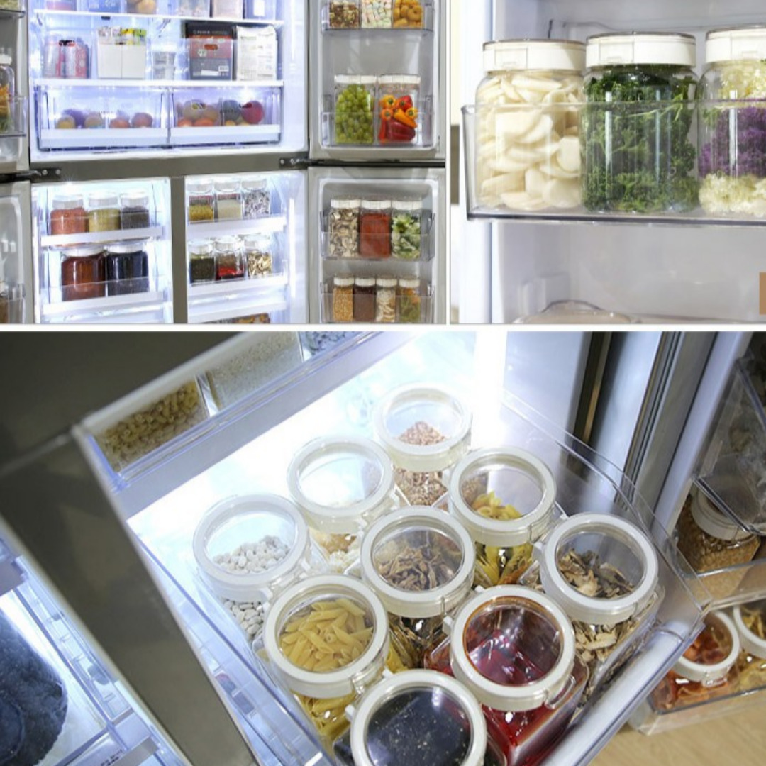 [Silicook] 3-piece set of dried fish and nuts seasoning storage containers / One-touch square ...