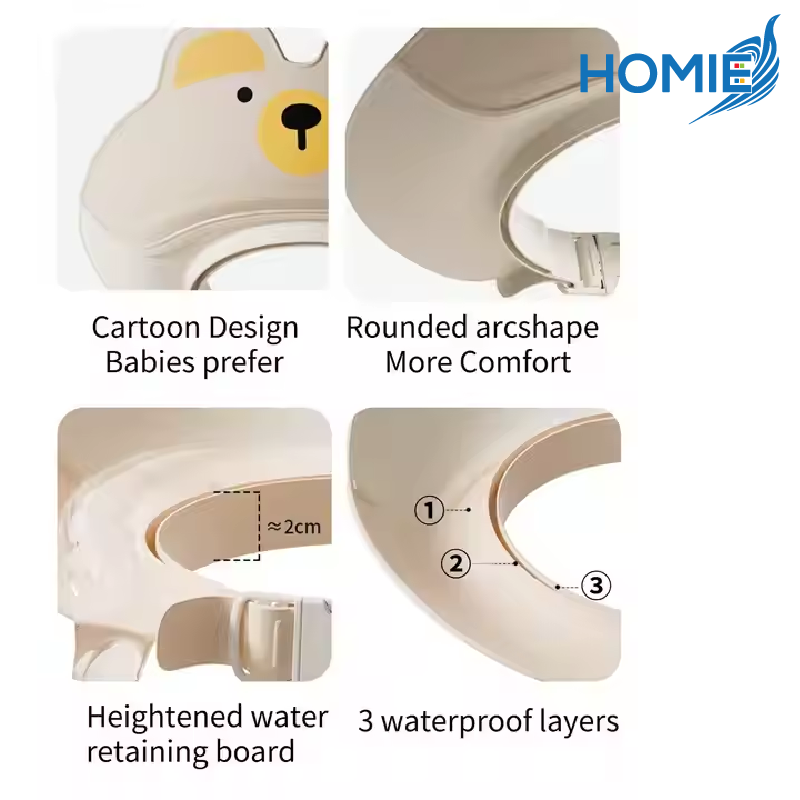 HOMIE Teddy Bear Baby Shower Cap/Waterproof Bath Cover Ear Protect/Dual ...