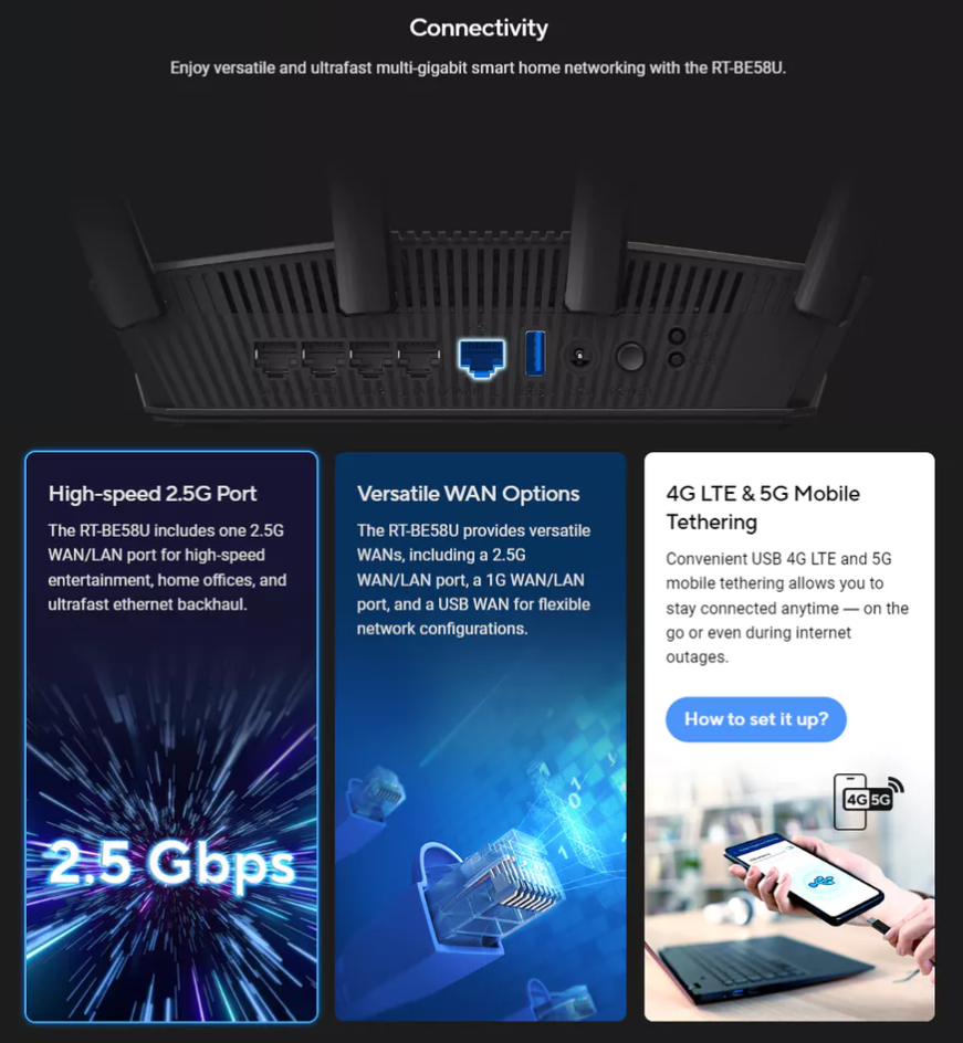 ASUS RT-BE58U BE3600 Dual-Band Gigabit WiFi 7 Wireless Router 3-Year ...