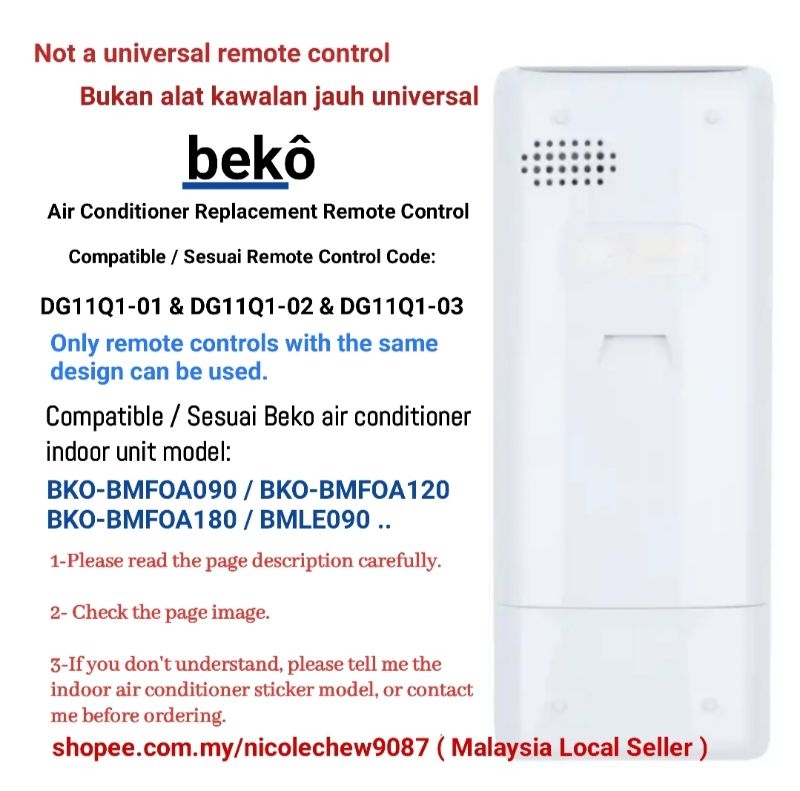 High Quality Beko air conditioner Replacement Remote Control DG11Q1-01 ...