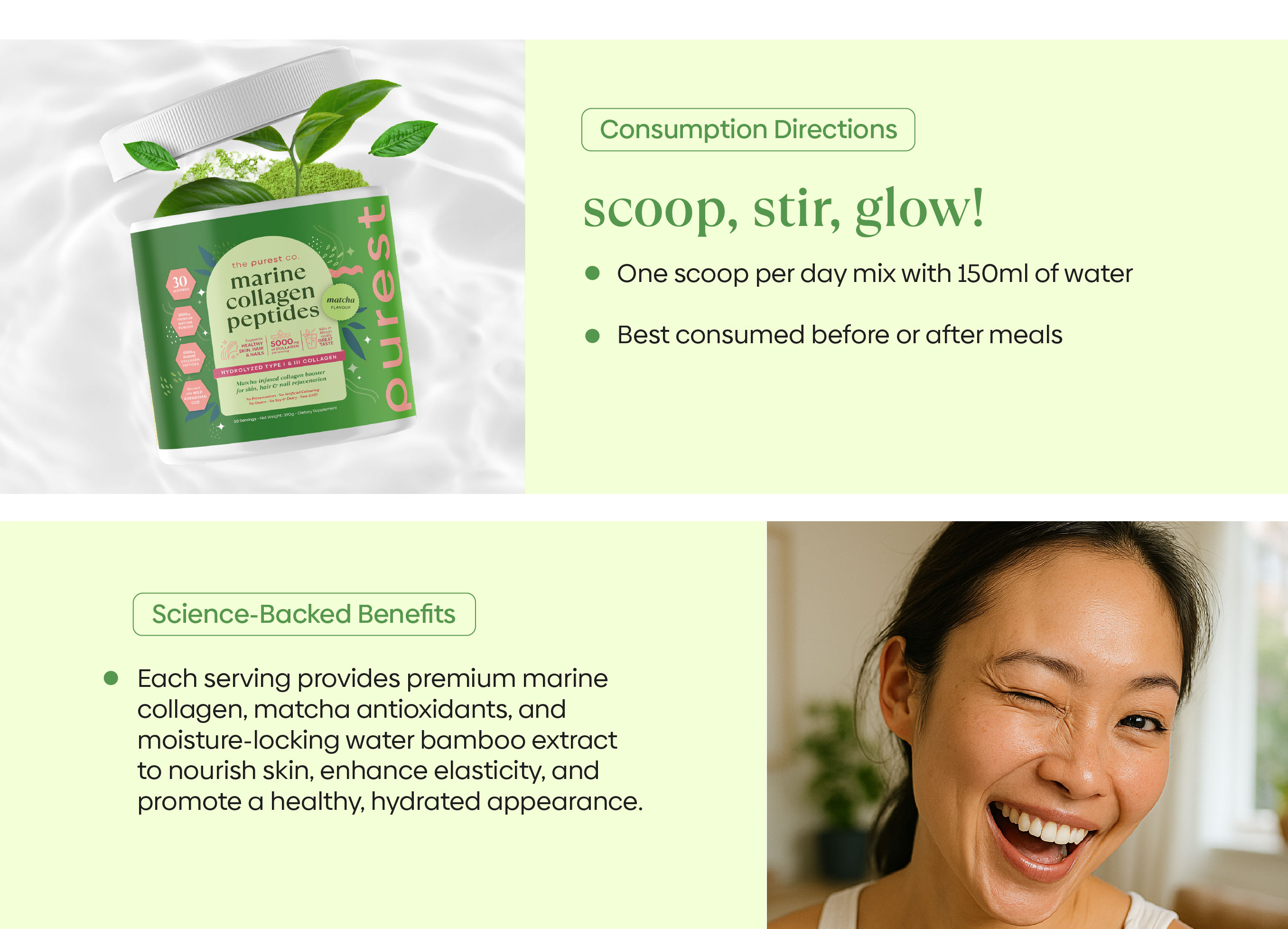 Purest Co Marine Collagen Peptides Matcha - Glow Skin, Strengthen Hair ...