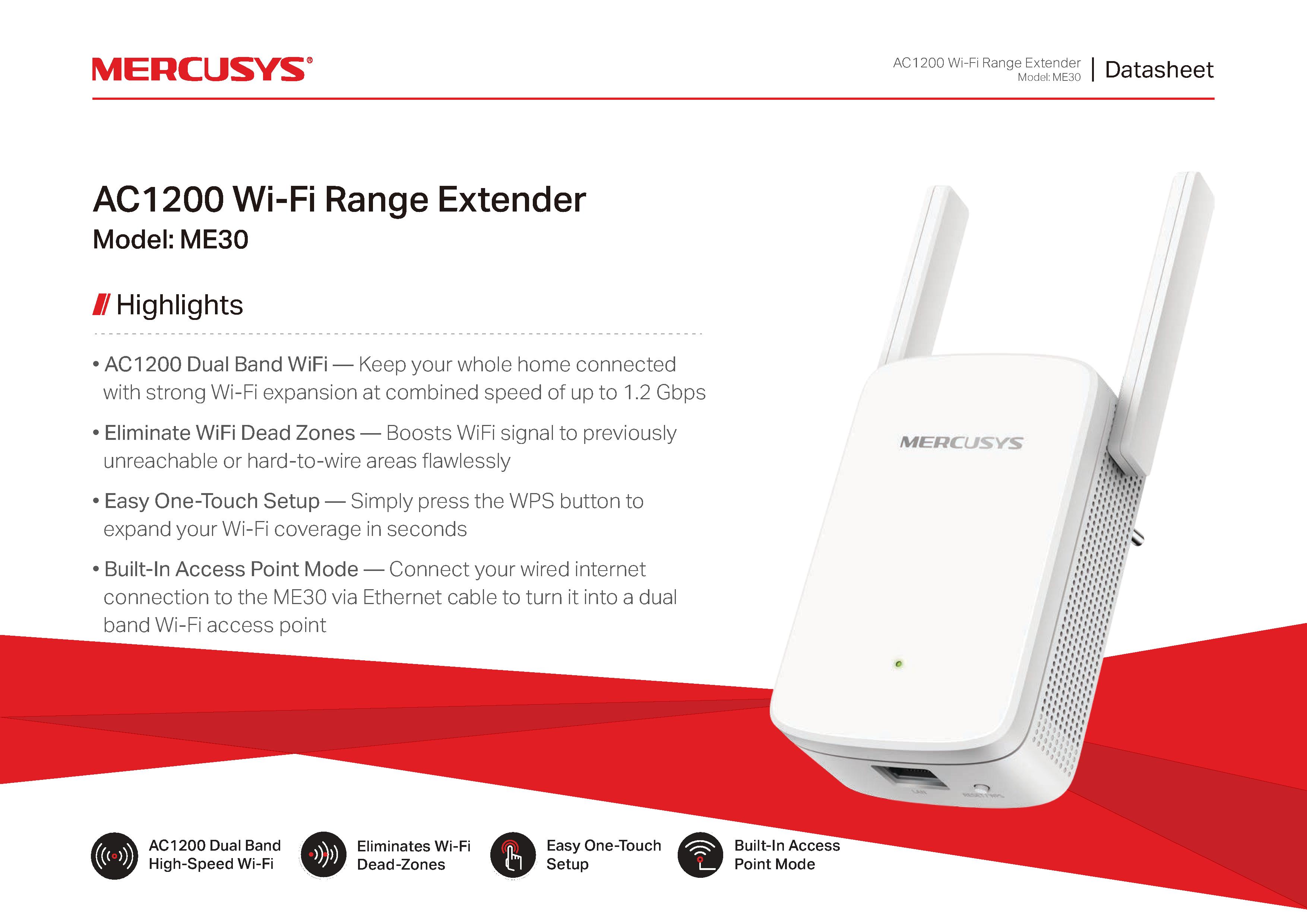 Mercusys ME30 AC1200 Dual Band WiFi Range Extender | Shopee Malaysia