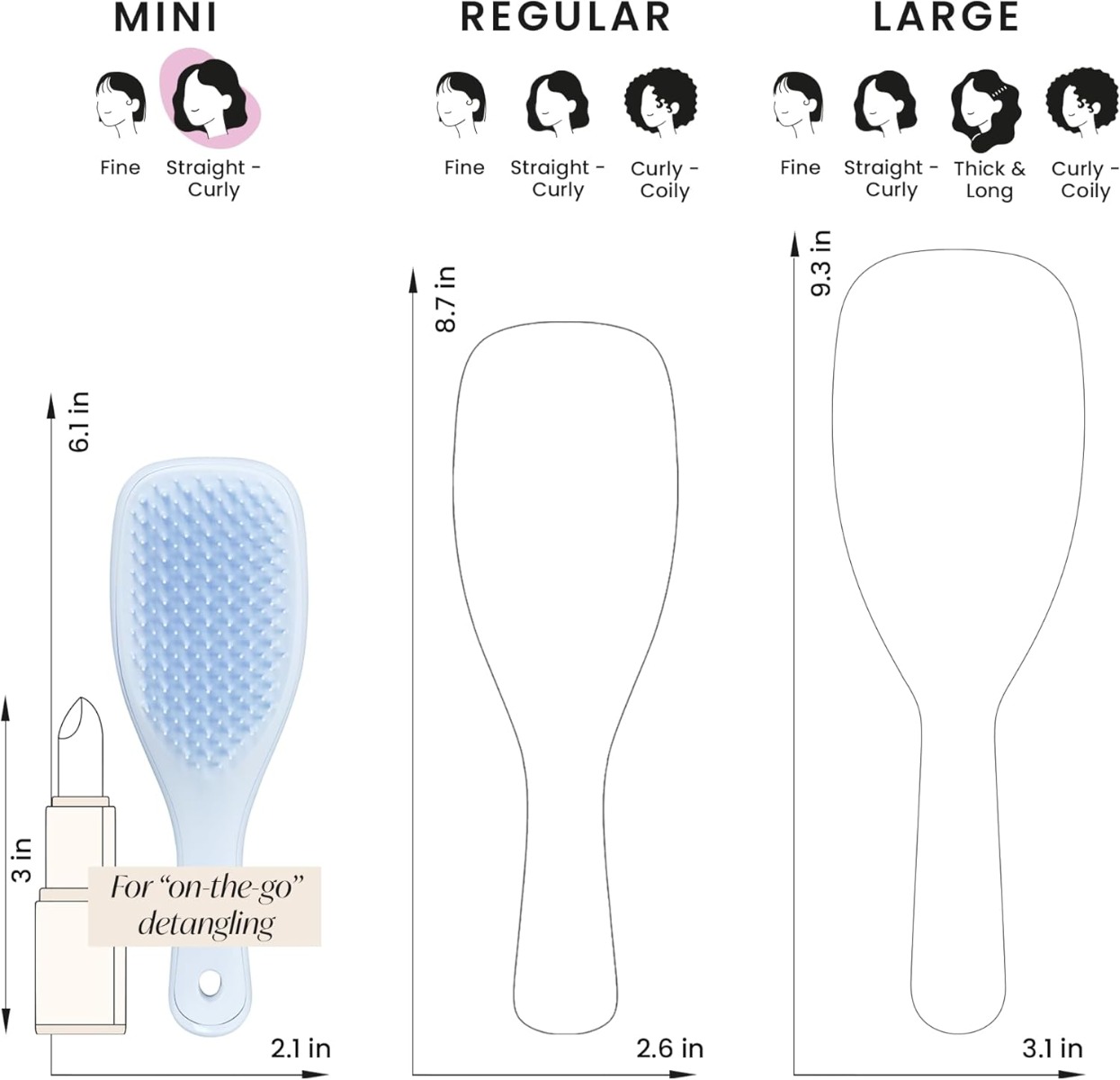 Tangle Teezer The Ultimate Detangler Mini Hairbrush, Straight & Curly ...