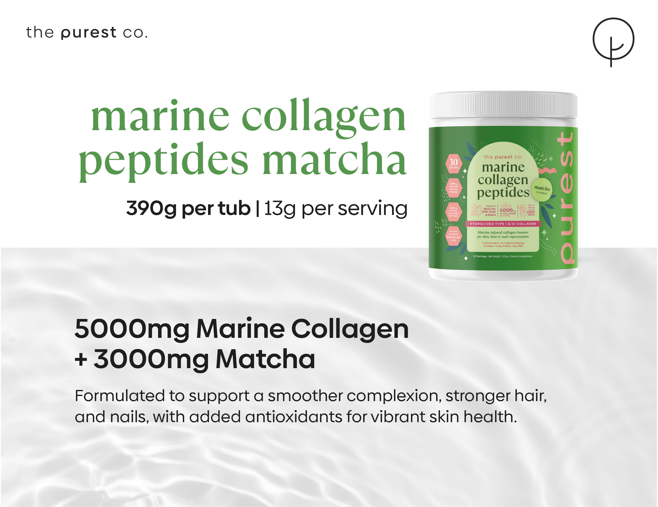 Purest Co Marine Collagen Peptides Matcha - Glow Skin, Strengthen Hair ...