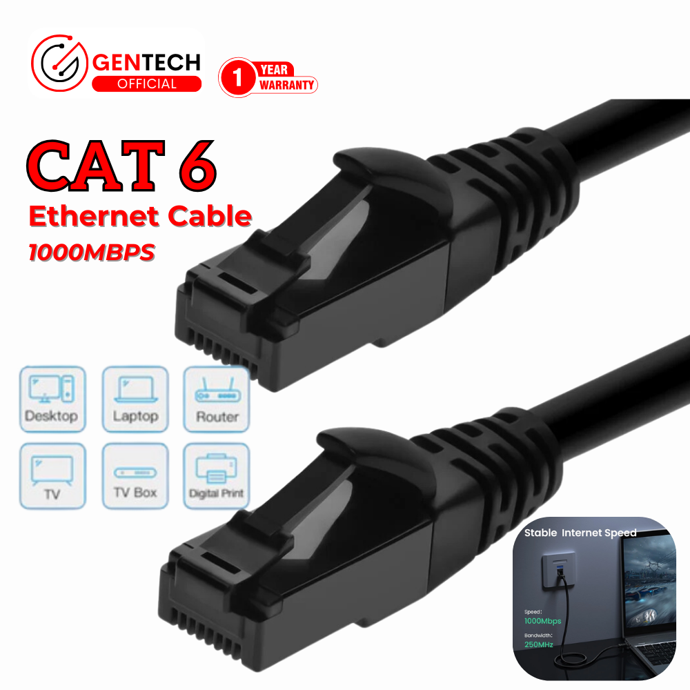 (PREMIUM) Ethernet Cable Cat 6 Slim Twisted Full Copper Super Fast Data ...