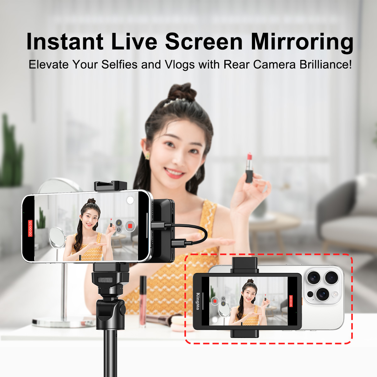 [KingMa] 4K Wireless Phone Monitor for Vlogging & Selfies - 5 inch ...