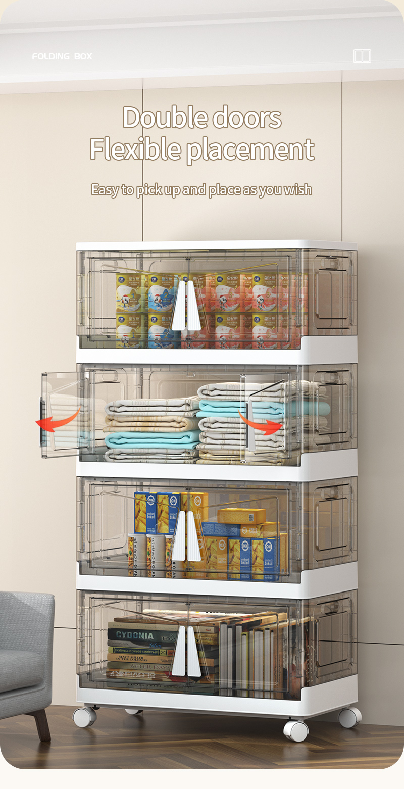 Foldable Stackable Storage Box with Wheels | Double Door | Transparent ...