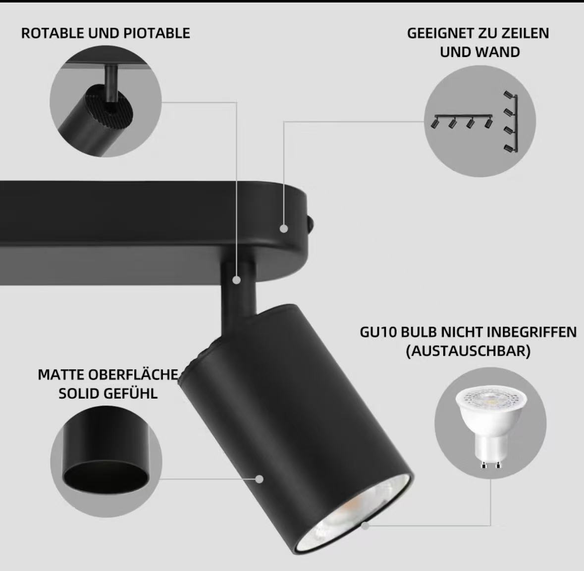 LIGHTING HUB Track light set(1M Aluminum Track + 3 Track light casing ...