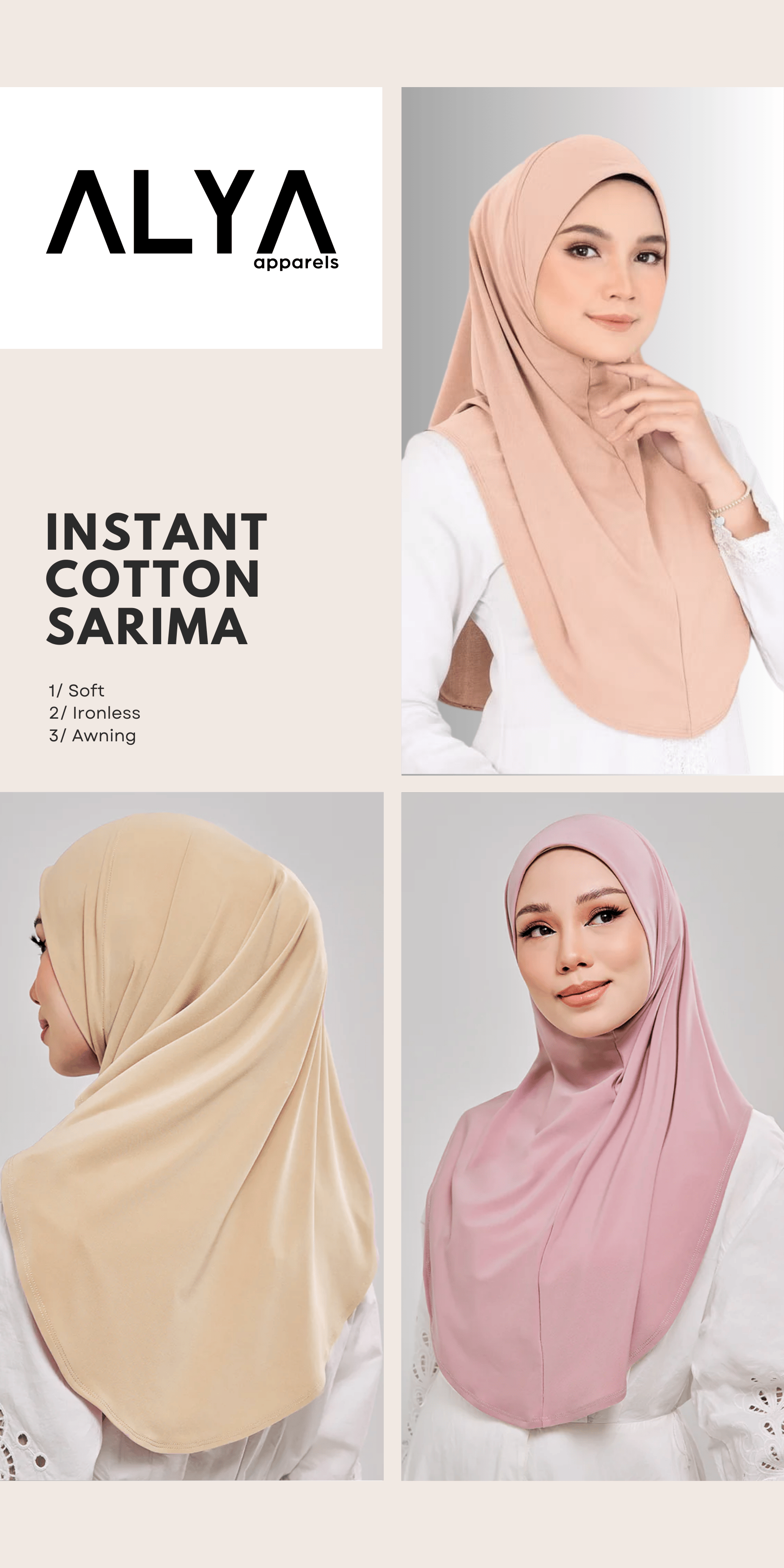 Instant Cotton Sarima ( Alya Apparels / Soft Sarung / Ironless Tudung ...