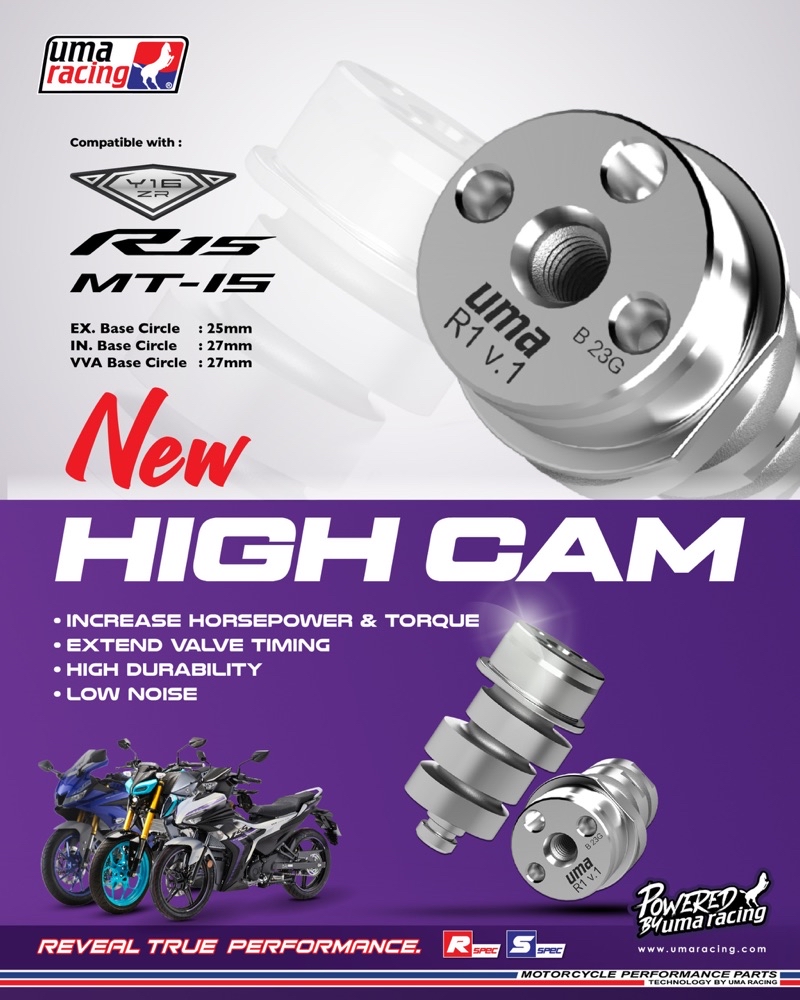 UMA RACING HIGH CAMSHAFT R1 Y16ZR / R15 / MT15 FOR SPEC 58MM-63MM 100% ORIGINAL UMA RACING ...