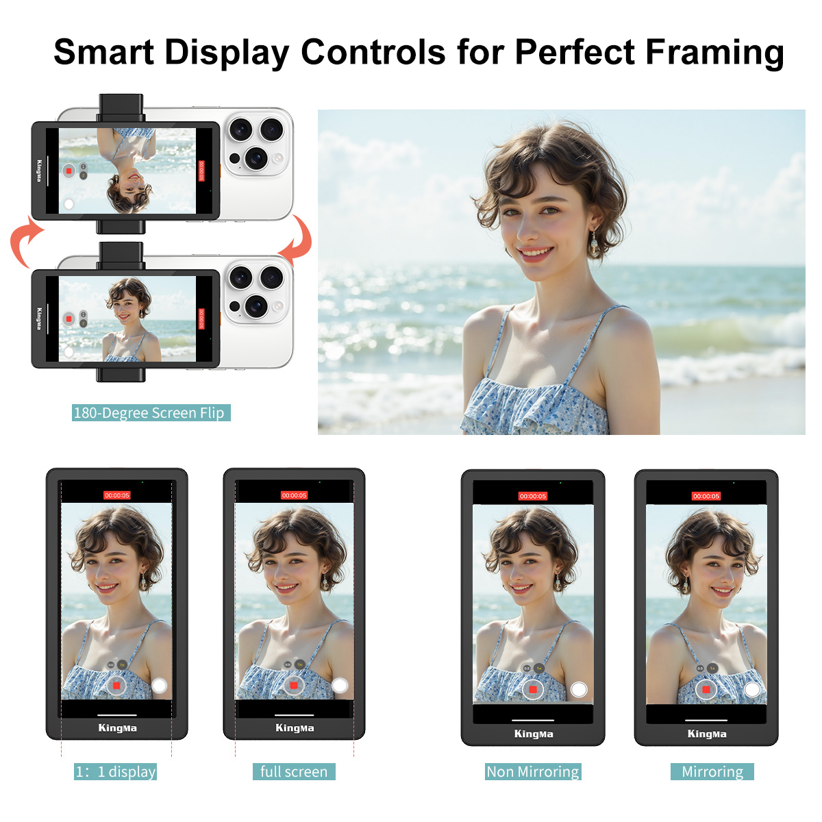 [KingMa] 4K Wireless Phone Monitor for Vlogging & Selfies - 5 inch ...
