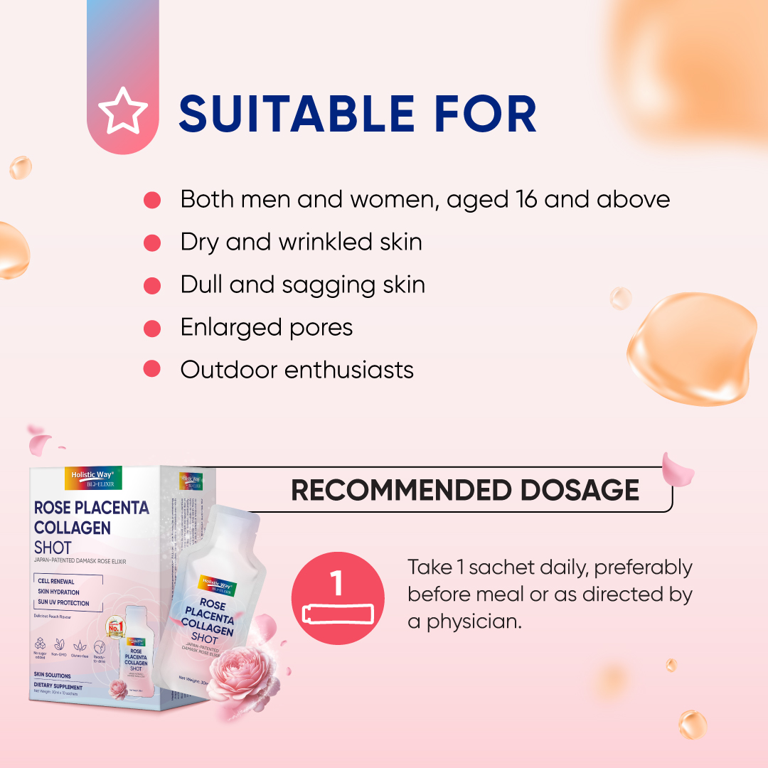 Holistic Way Bio-Elixir Rose Placenta Collagen Shot -10 Sachets x 30 ml ...