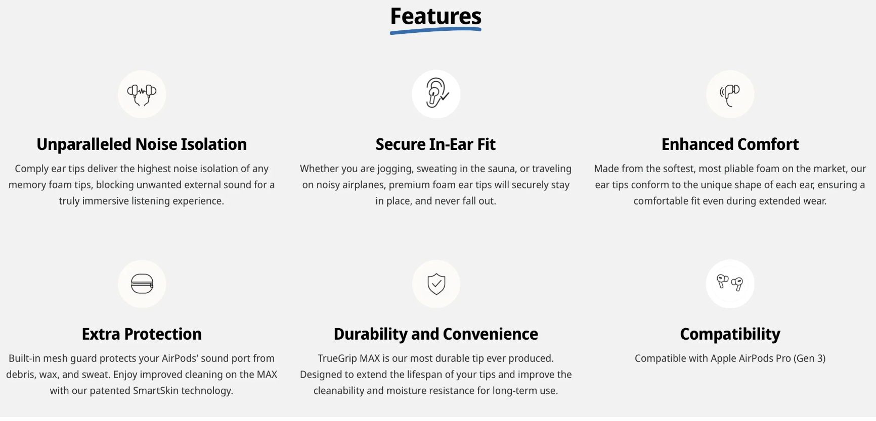 Comply TrueGrip MAX Memory Foam Ear Tips For Apple AirPods Pro Gen 3 ...