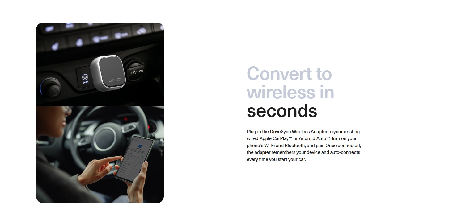 Cygnett DriveSync Wireless Apple CarPlay & Android Auto Adapter ...